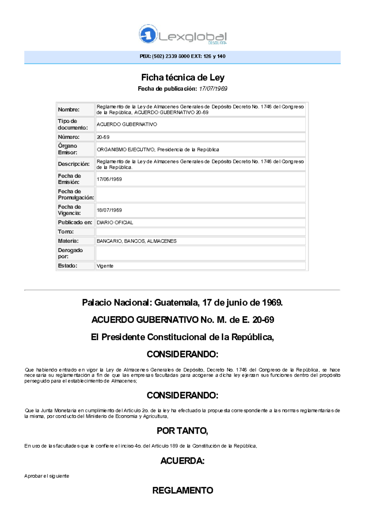 Ley - Reglamento de la Ley de Almacenes Generales de Dep - 17-07-1969 ...