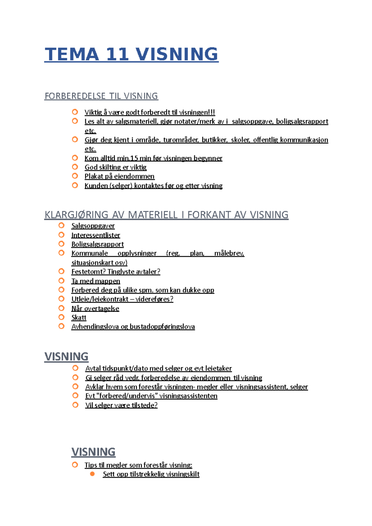 TEMA 11 Visning - Forelesningsnotater 11 - TEMA 11 VISNING FORBEREDELSE ...