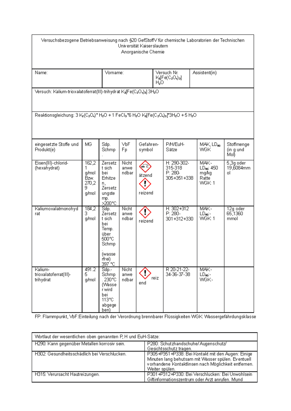 Betriebsanweisung Präparat Kaliumtrioxalatoferrat-trihydrat - Versuchsbezogene Betriebsanweisung ...