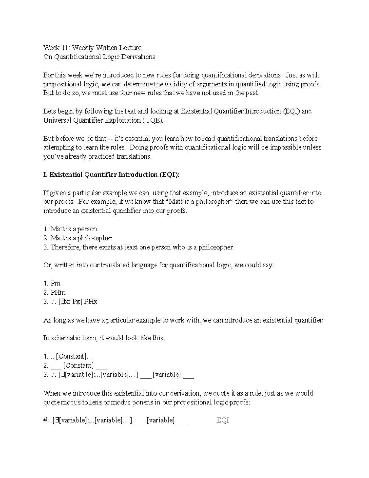 Phi. 251 - Written Lecture Week 11 - Week 11: Weekly Written Lecture On Quantificational Logic ...