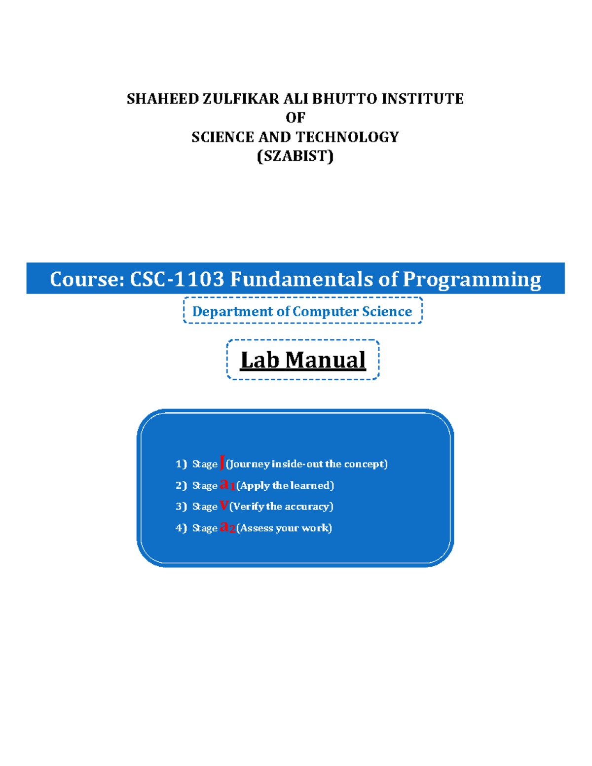 lab manual of fop - SHAHEED ZULFIKAR ALI BHUTTO INSTITUTE OF SCIENCE AND TECHNOLOGY (SZABIST ...
