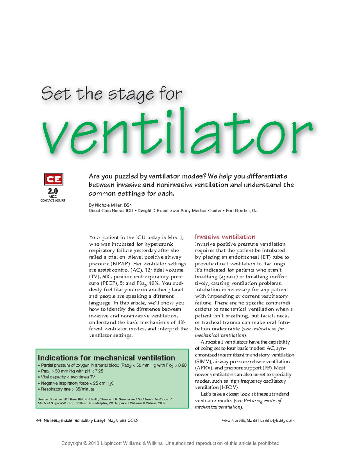 Setting Stage for Ventilatory Support - 44 Nursing made Incredibly Easy ...