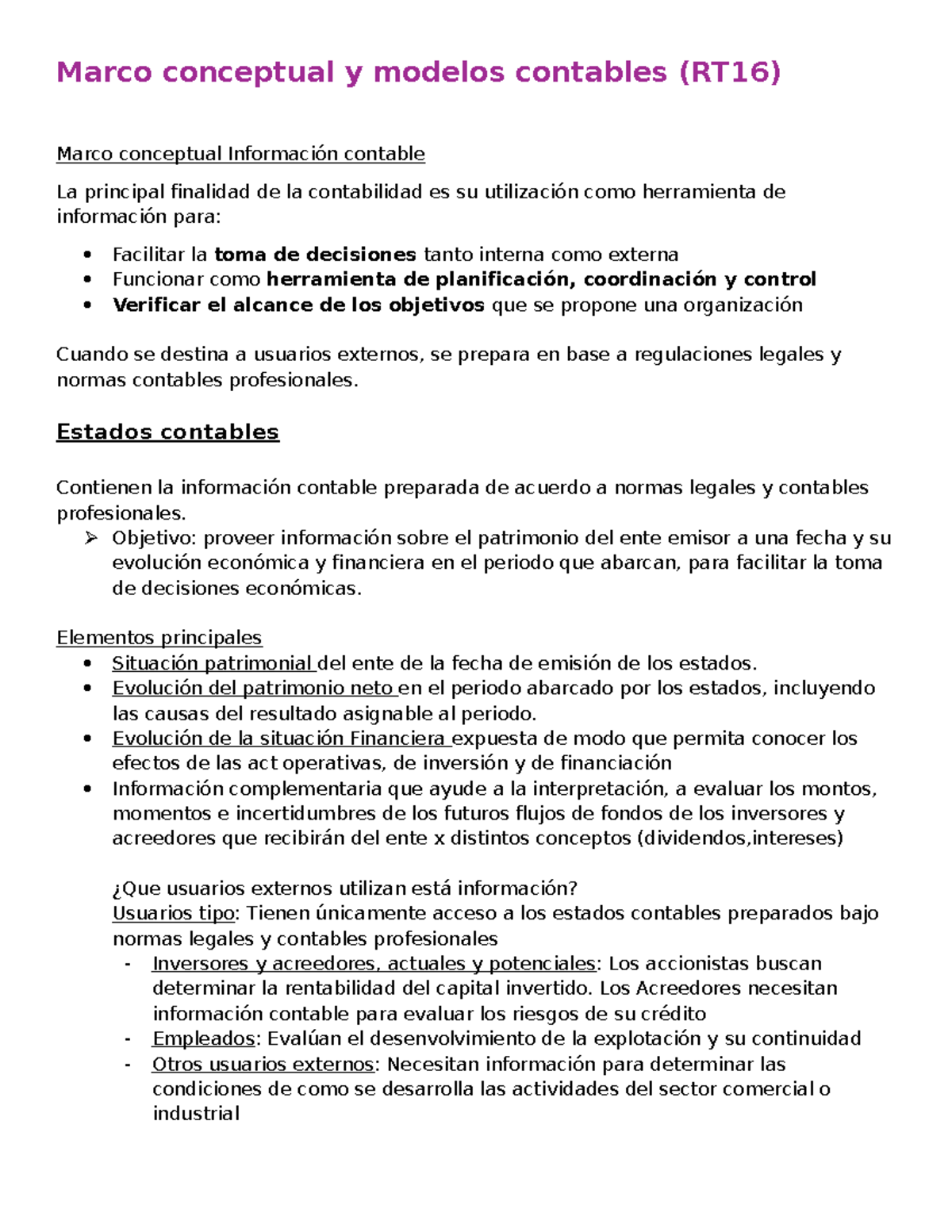 Modelos contables resumen - Marco conceptual y modelos contables (RT16) Marco conceptual ...