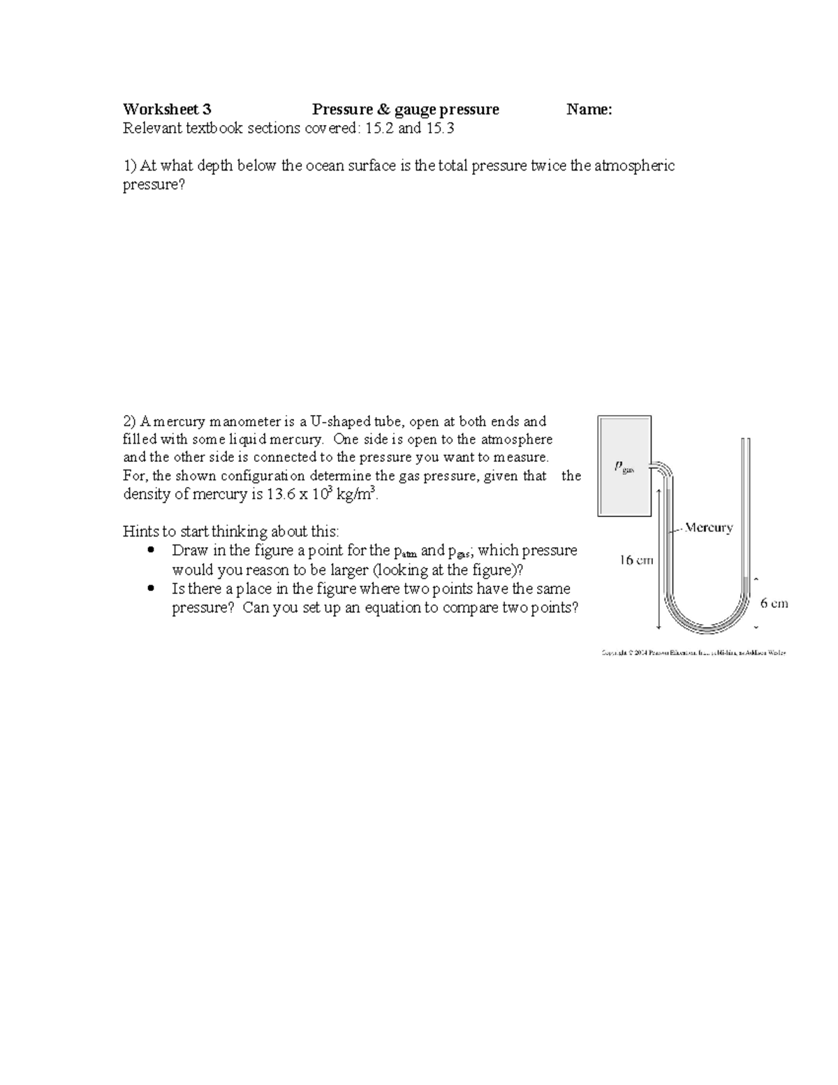 Worksheet-03 - practice for pressure - Worksheet 3 Pressure & gauge ...
