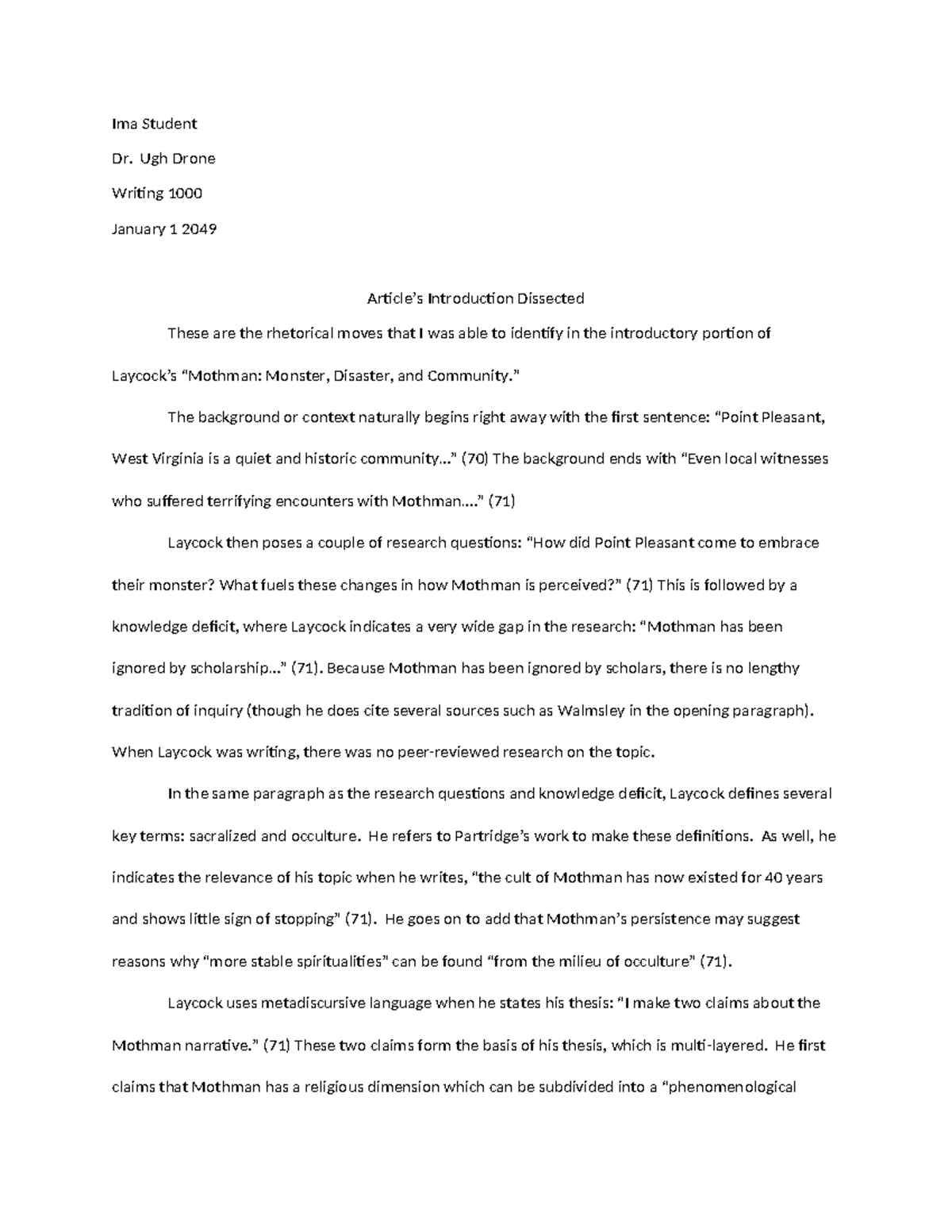 Sample article dissection - Ima Student Dr. Ugh Drone Writing 1000 ...