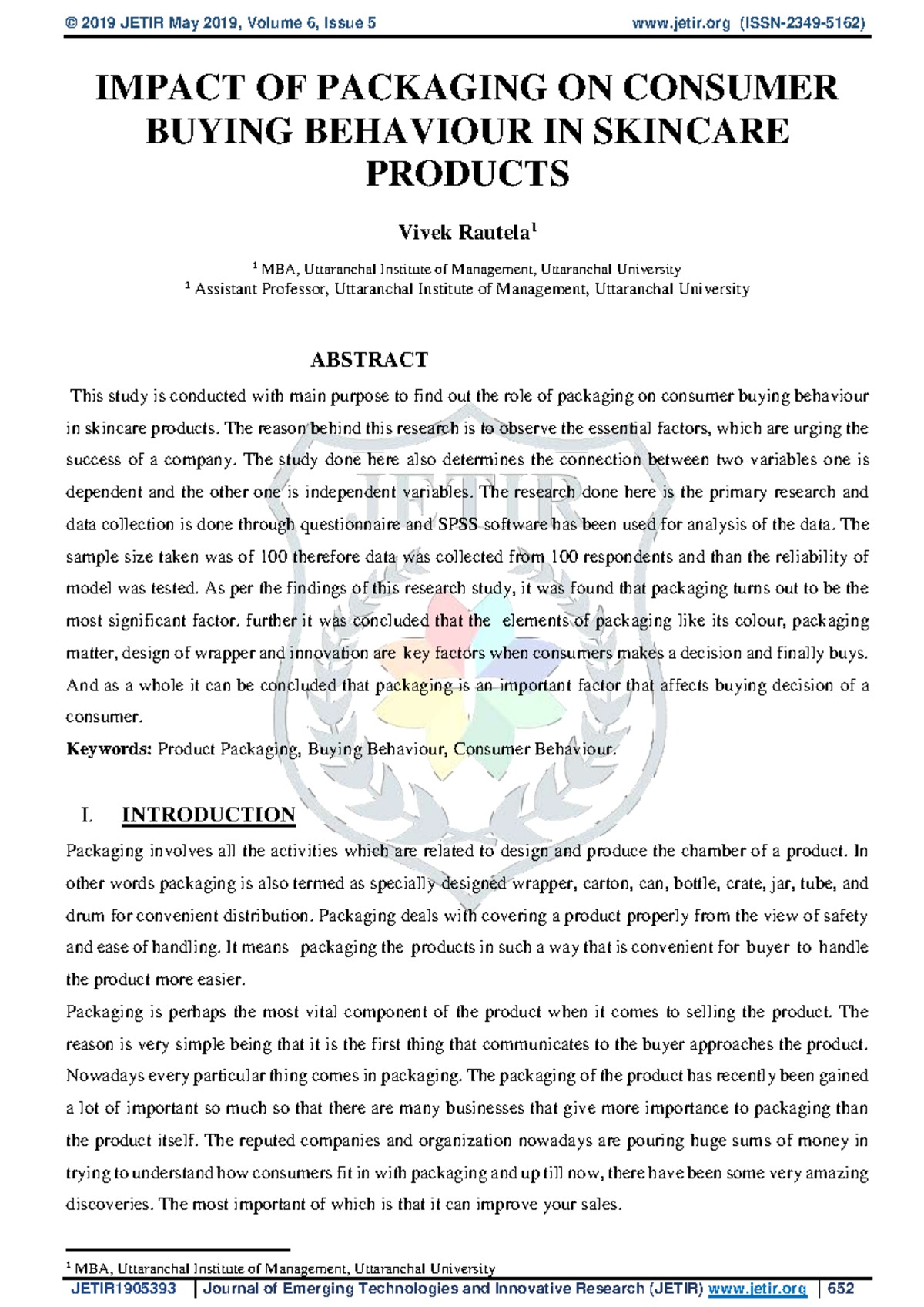 Impact OF Packaging ON Consumer Buying Behaviour IN Skincare Products - IMPACT OF PACKAGING ON ...