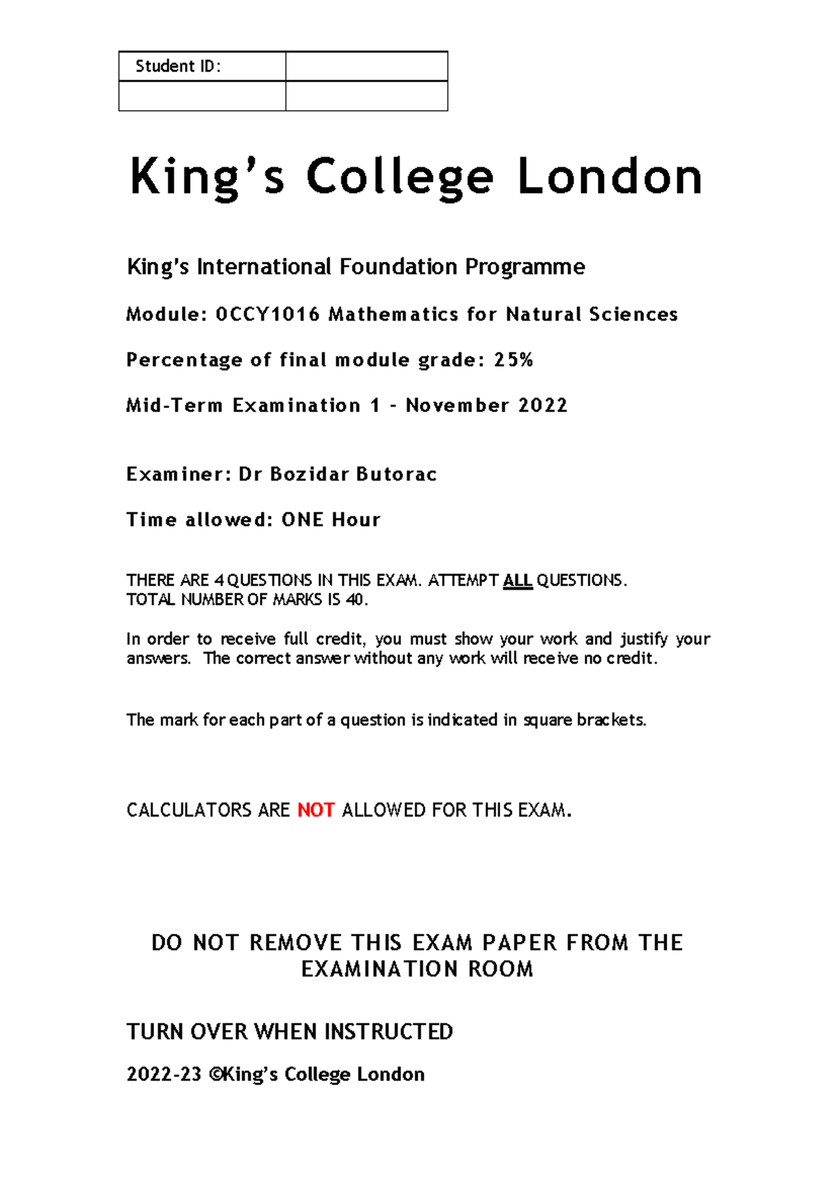 M4NS - math for - TURN OVER WHEN INSTRUCTED 2022 - 23 ©King’s College ...