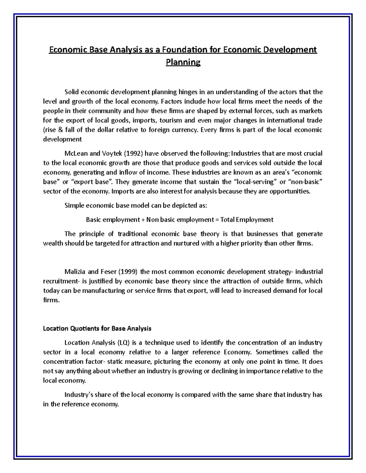 Economic Base Analysis as a Foundation for Economic Development ...