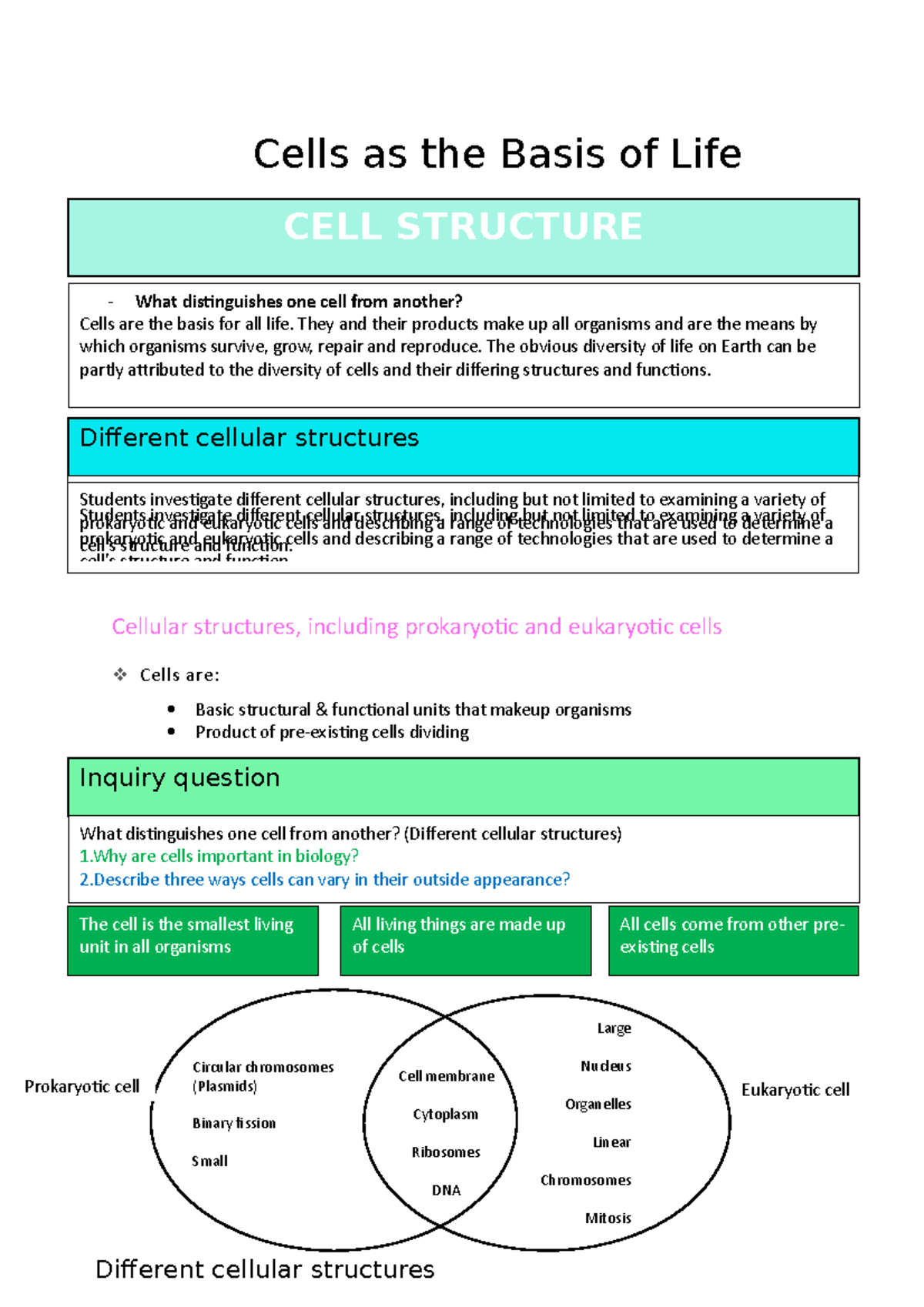 Cells as the basis of life-1 - Cells as the Basis of Life Cellular ...