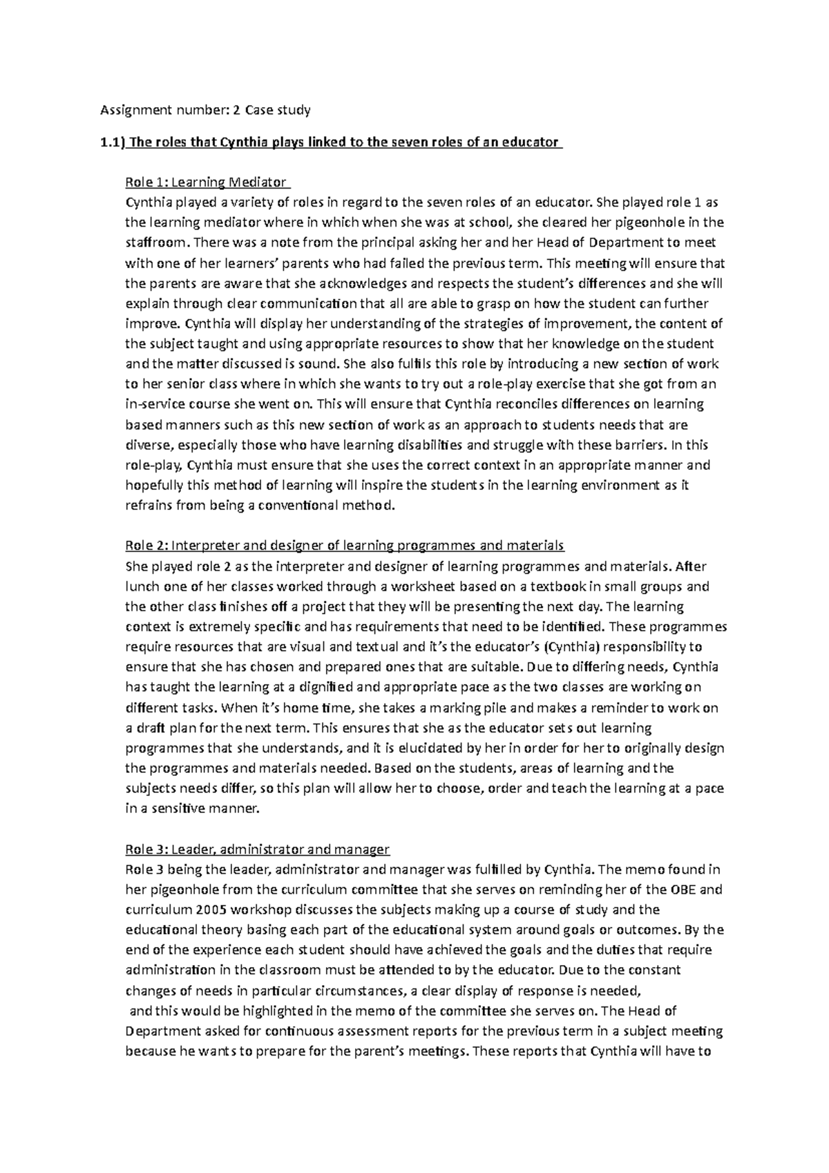 Bpt assignment 2 - Assignment number: 2 Case study 1) The roles that ...