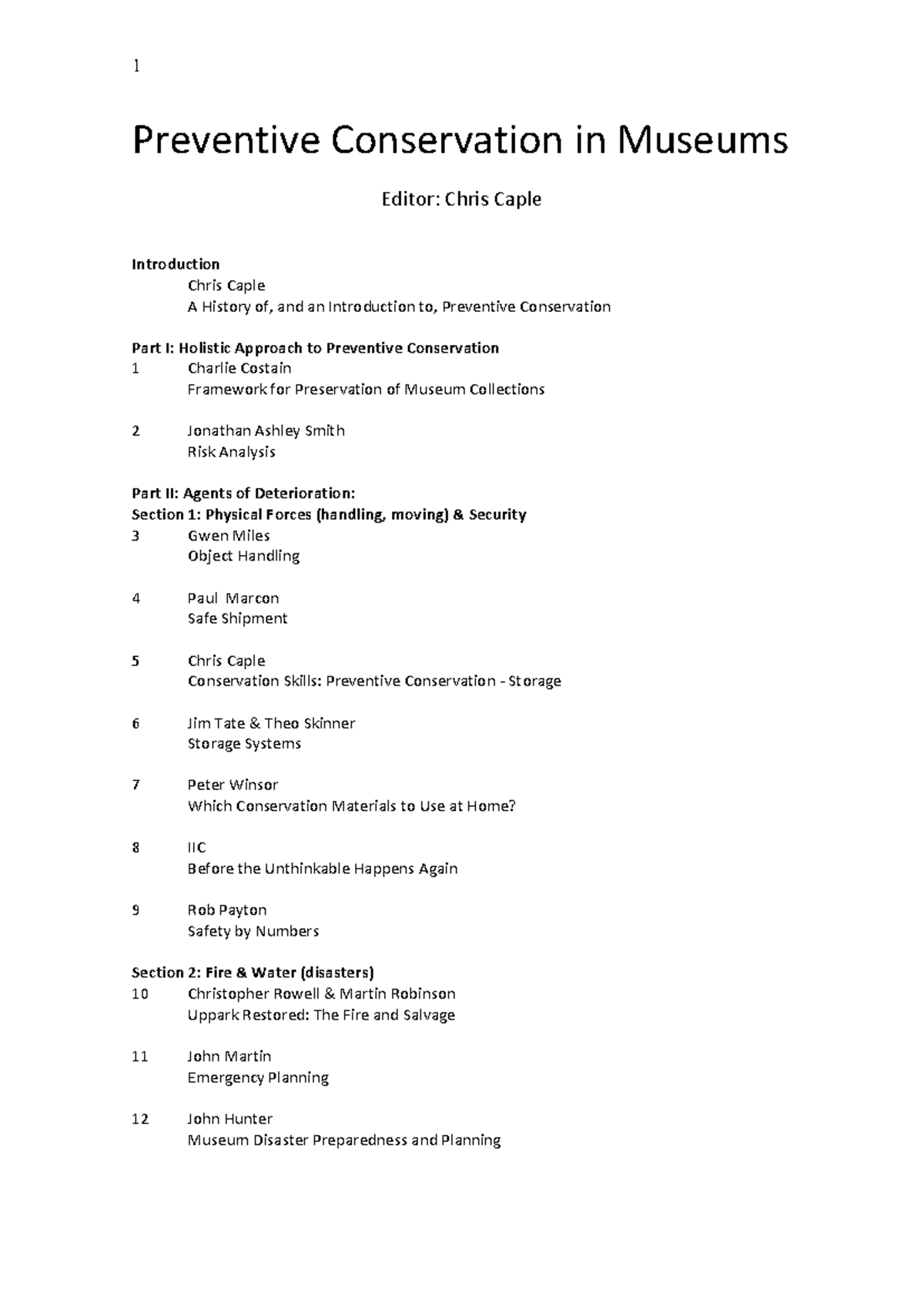 18307 - Preventive Conservation in Museums Editor: Chris Caple ...