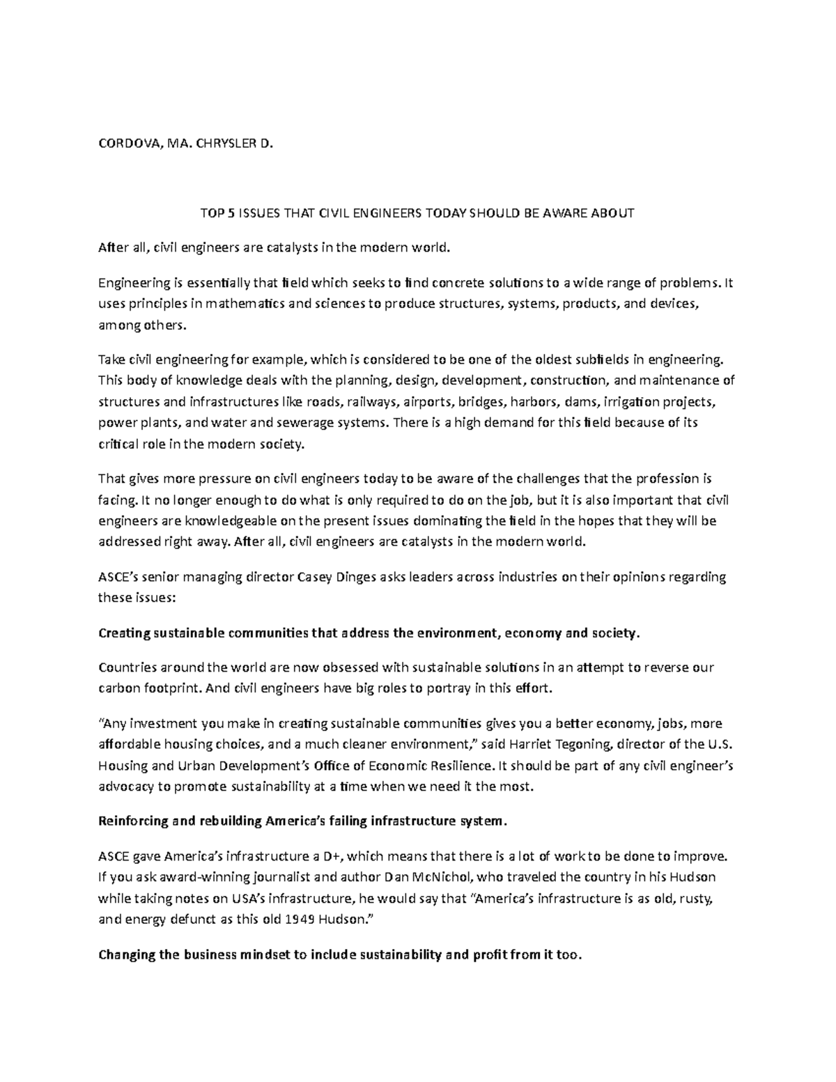 Civil Engineering - Brief description - CORDOVA, MA. CHRYSLER D. TOP 5 ...