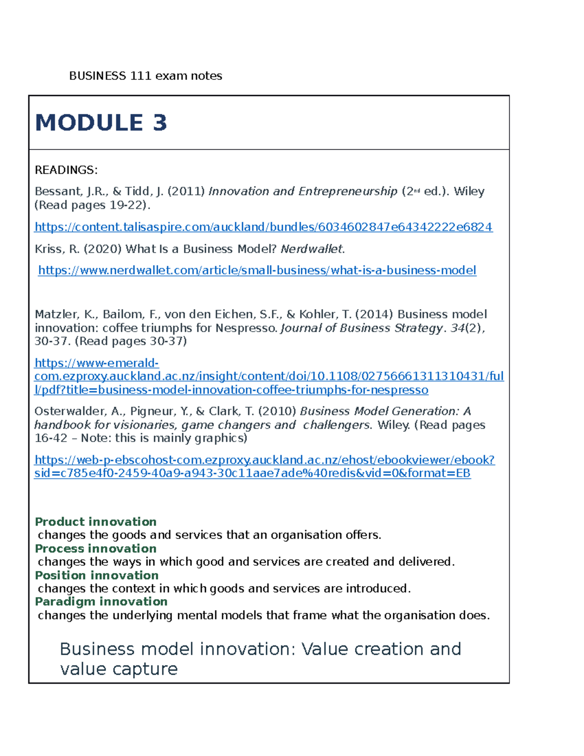 Bus 111 notes - Business 111 - AucklandUni - Studocu
