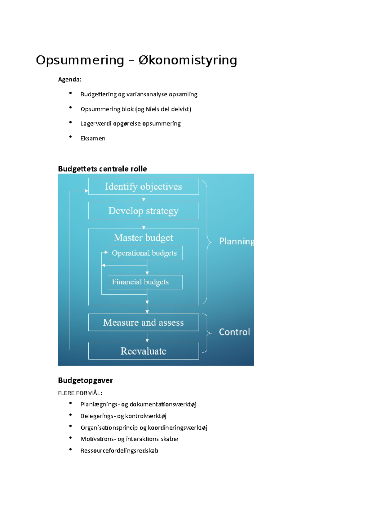 Opsummering Økonomistyring - Opsummering – Økonomistyring Agenda ...