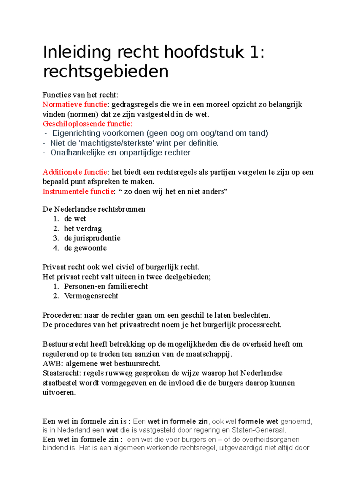 Inleiding recht - succes - Inleiding recht hoofdstuk 1: rechtsgebieden ...