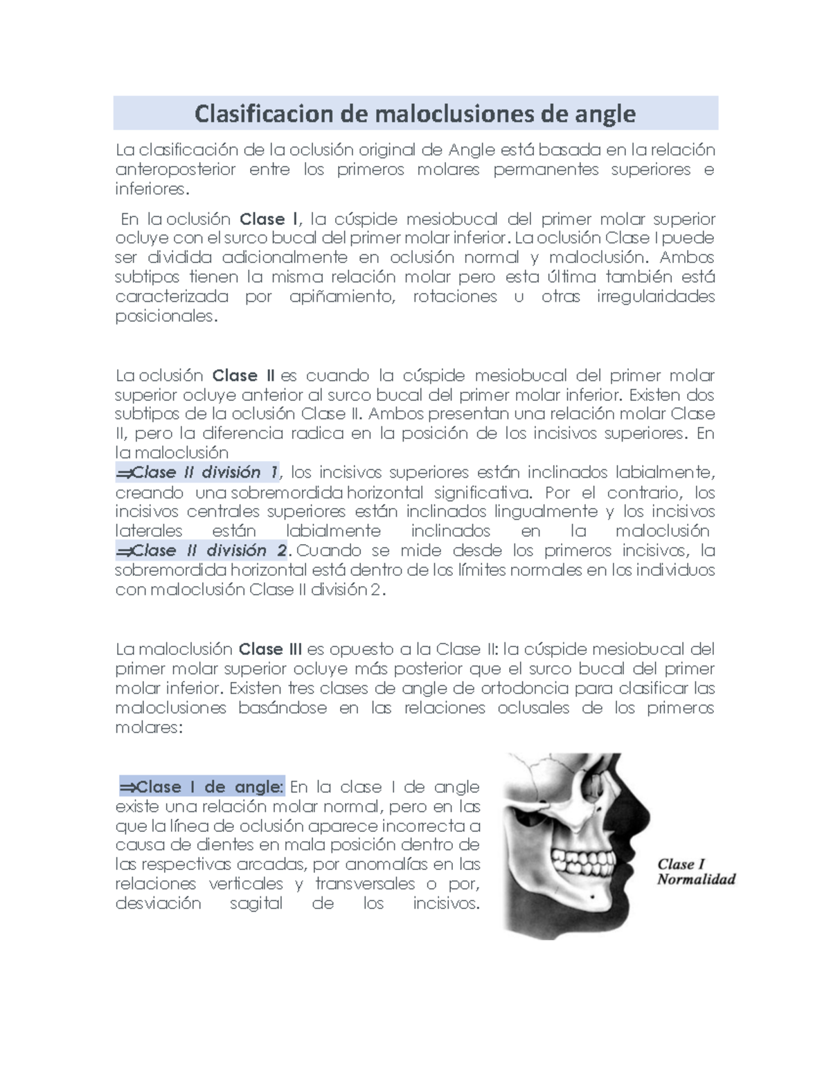 Clasificacion de maloclusiones de angle - En la oclusión Clase l, la ...