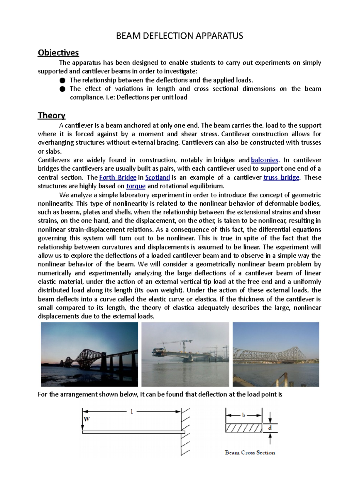 Beam Deflection - BEAM DEFLECTION APPARATUS Objectives The apparatus ...