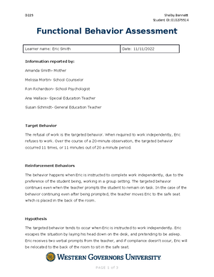 Behavior Improvement Plan (BIP) - Learner: Date: Target behavior ...