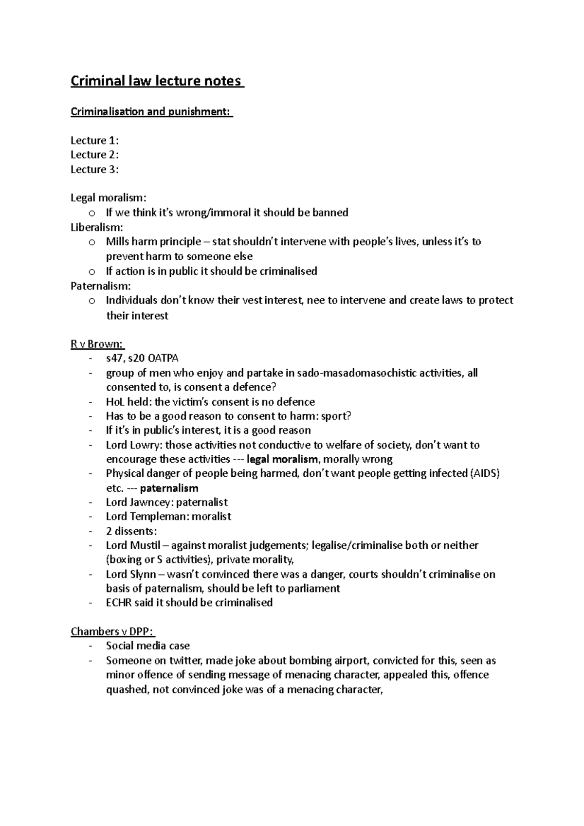 Lecture notes - paternalism Lord Jawncey: paternalist Lord Templeman ...