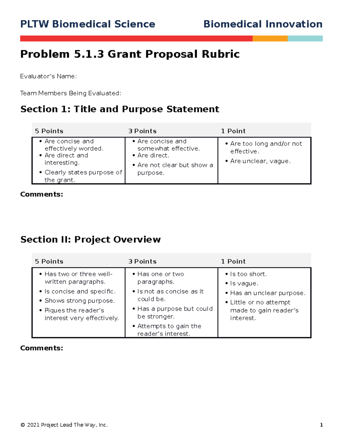 BI 513 Grant Proposal Rubric - Problem 5.1 Grant Proposal Rubric ...