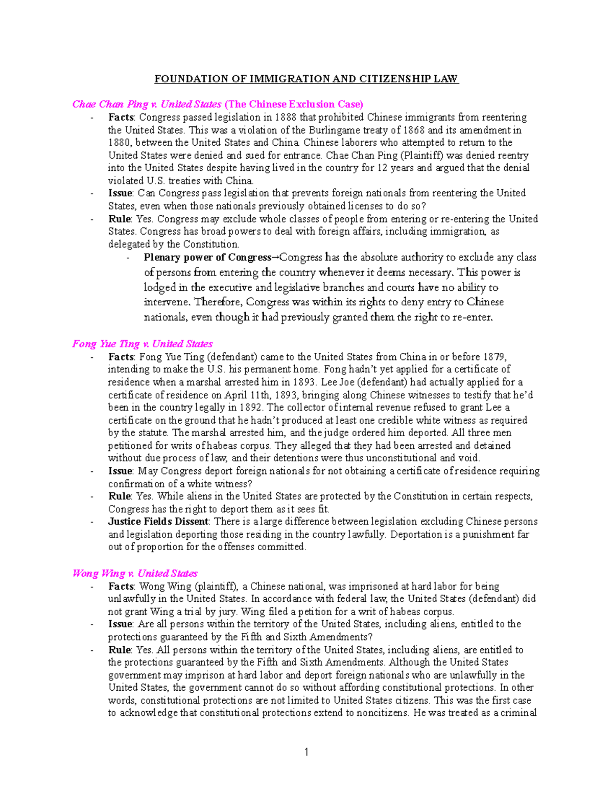 Immigration Law Outline - FOUNDATION OF IMMIGRATION AND CITIZENSHIP LAW ...