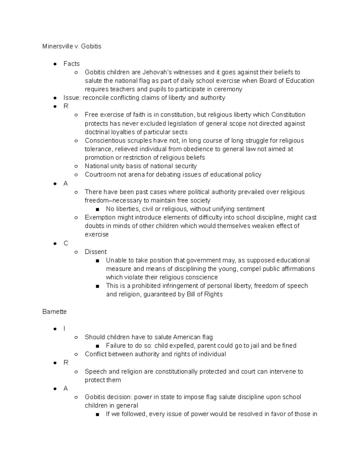Elements 10 21 reading notes - Minersville v. Gobitis Facts Gobitis ...