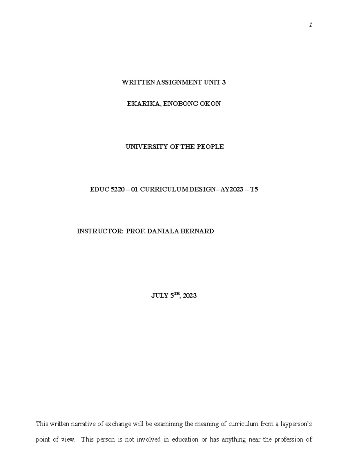 Portfolio Activity EDUC 5220 - EDUC 5220 - UoPeople - Studocu