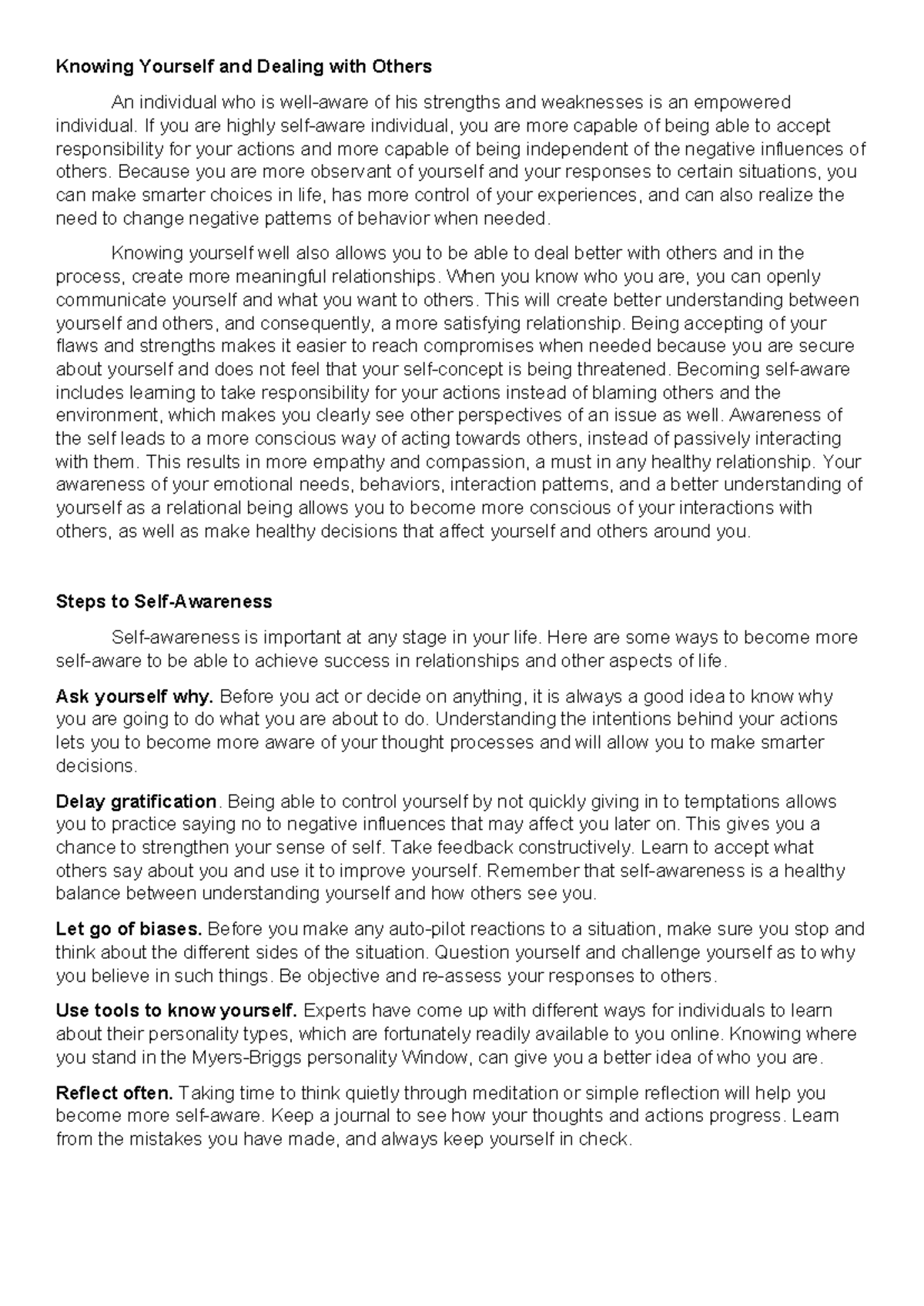 Knowing Yourself and Dealing with Others - If you are highly self-aware ...