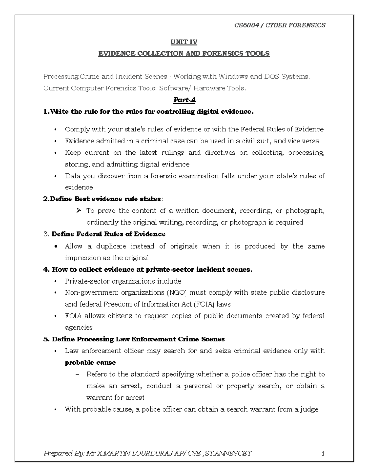 Cyber Forensics UNIT II Notes - UNIT IV EVIDENCE COLLECTION AND ...