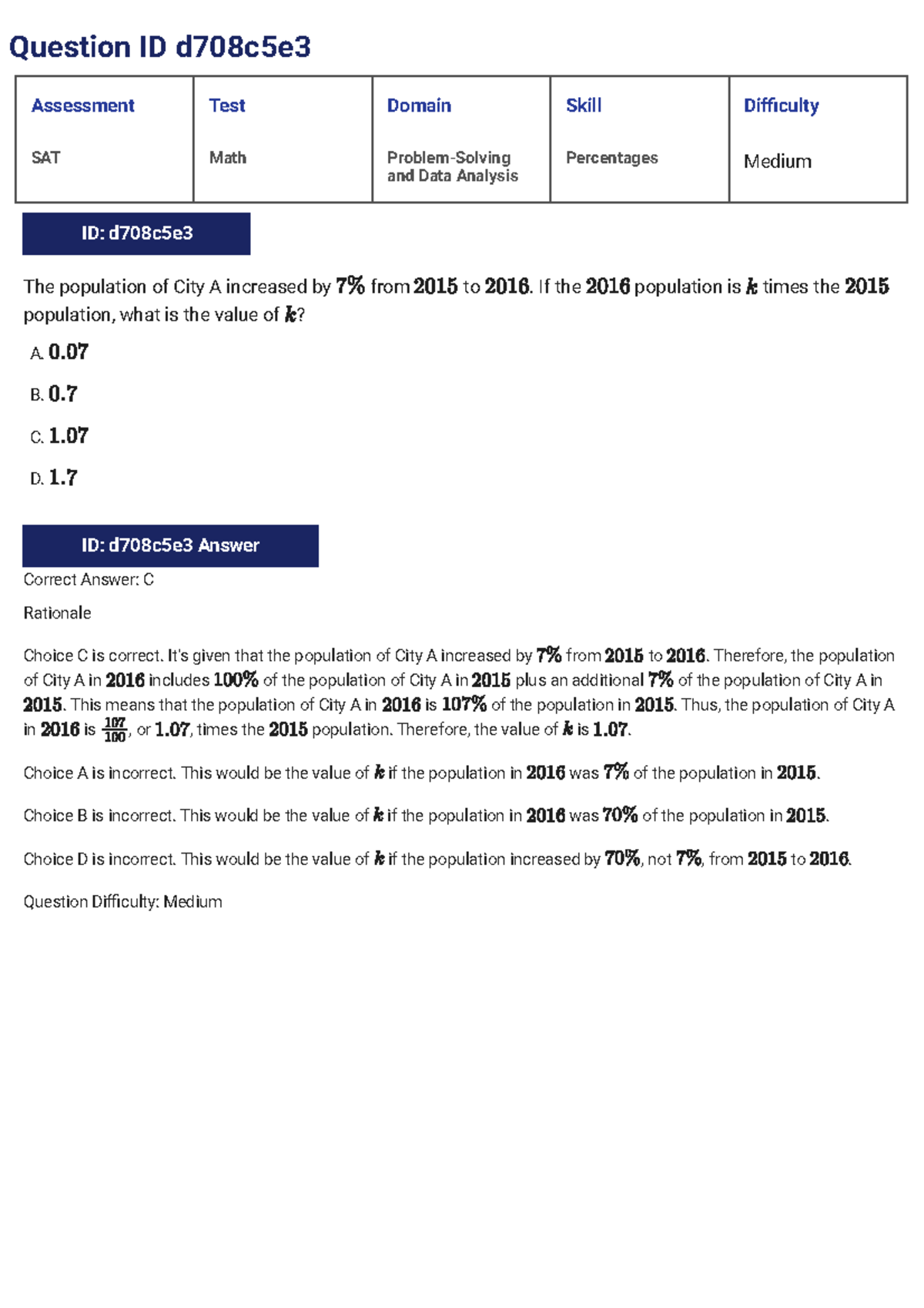 SAT Prep - Problem-Solving and Data Anaylsis - Question ID d708c5e ID ...