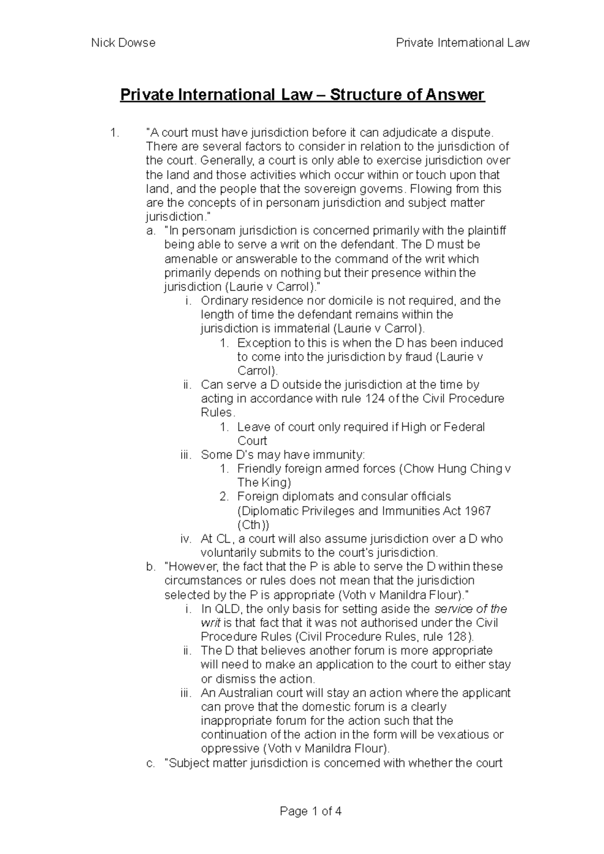 Private International Law - Structure of Answer - There are several ...