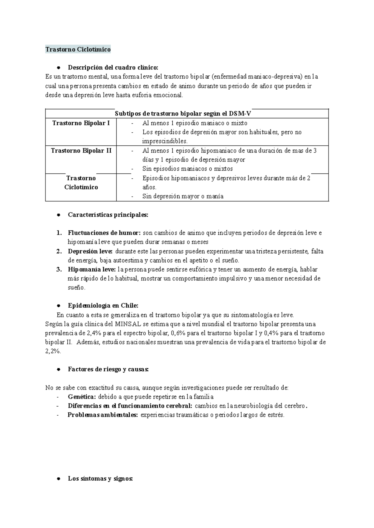 Trastorno Ciclotímico - Trastorno Ciclotímico Descripción del cuadro ...