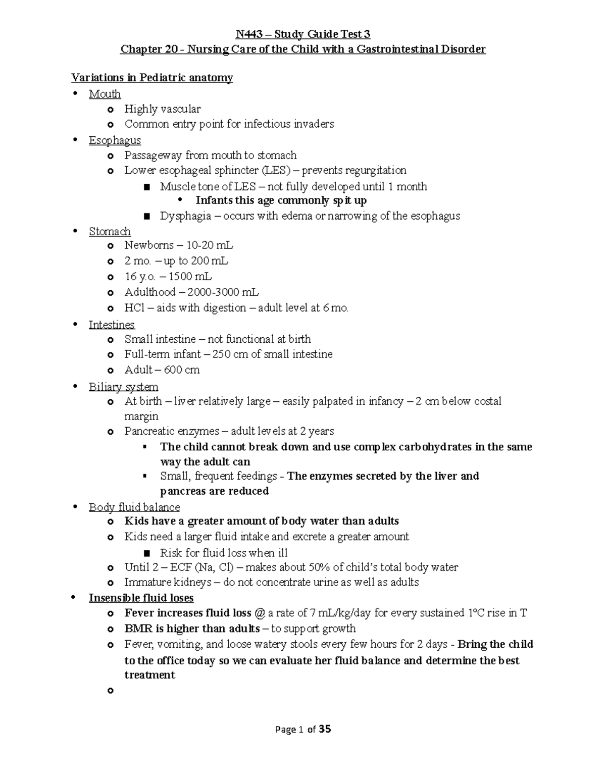 Nursing care of the child with a GI disorder - Page 1 of 35 N443 ...