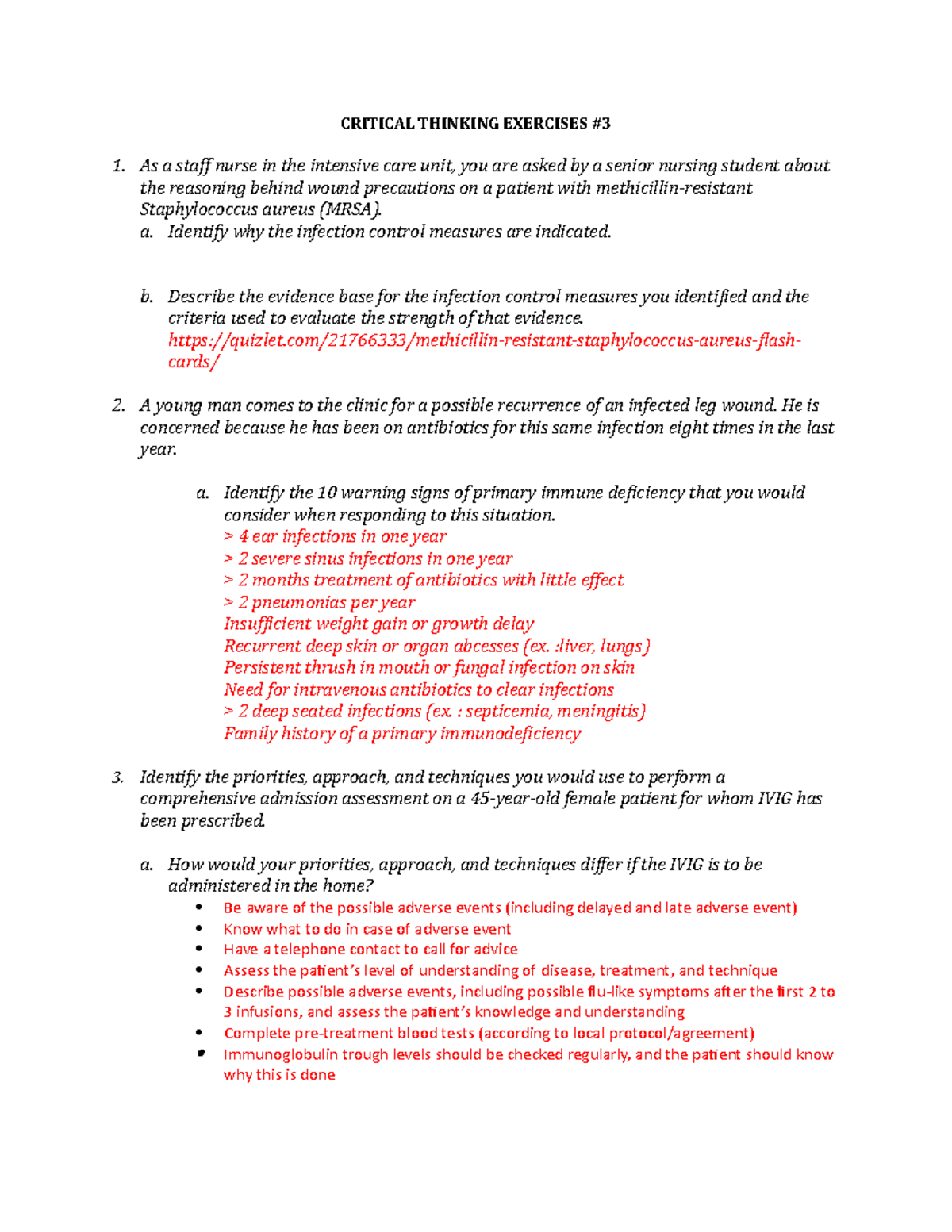 Critical Thinking Exercises - Immune Responses - CRITICAL THINKING ...