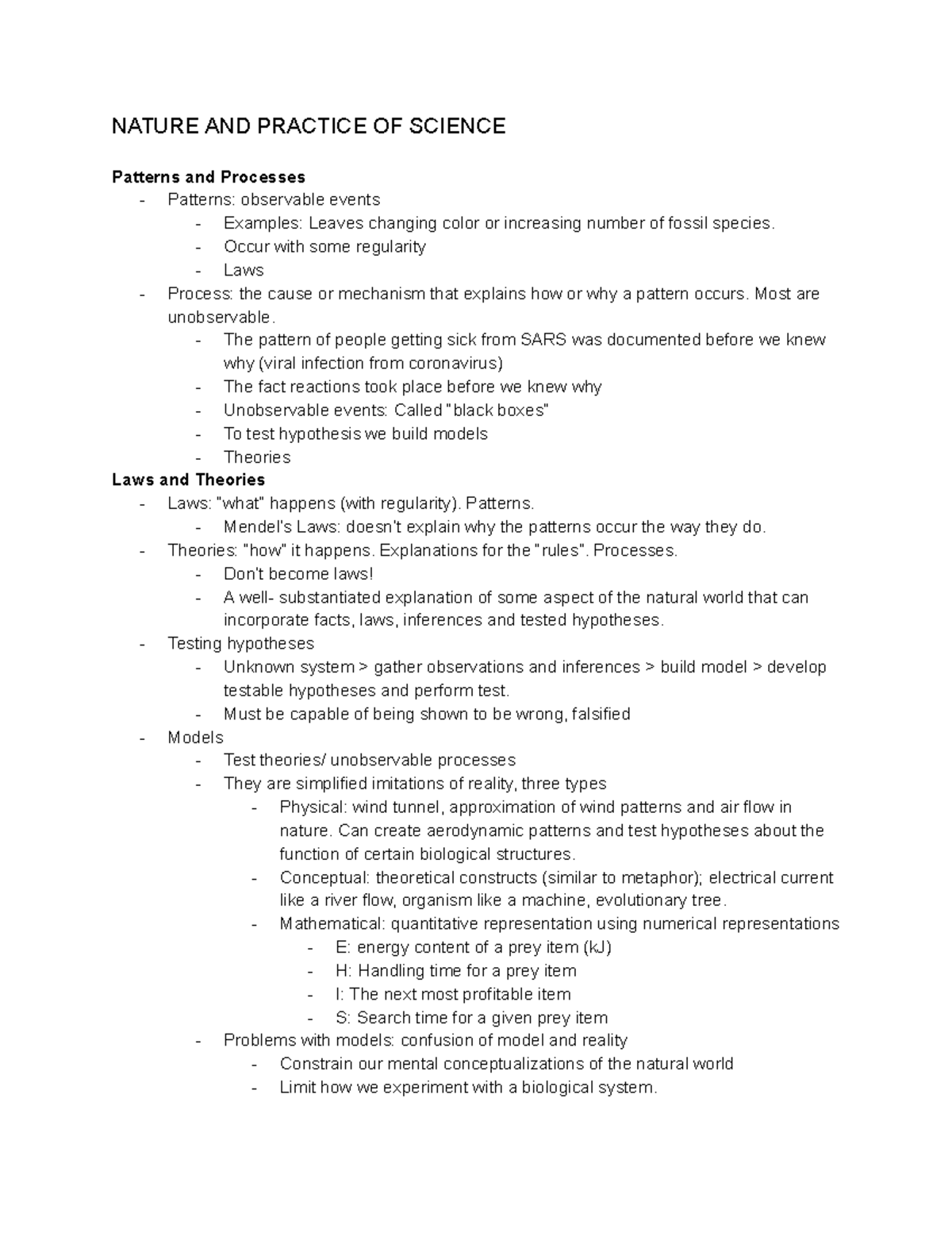 BIO 201 Midterm 1 - NATURE AND PRACTICE OF SCIENCE Patterns and ...