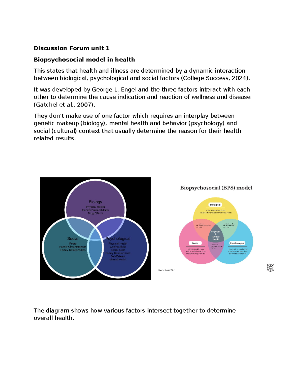 Psychology Discussion Unit I - Discussion Forum unit 1 Biopsychosocial ...
