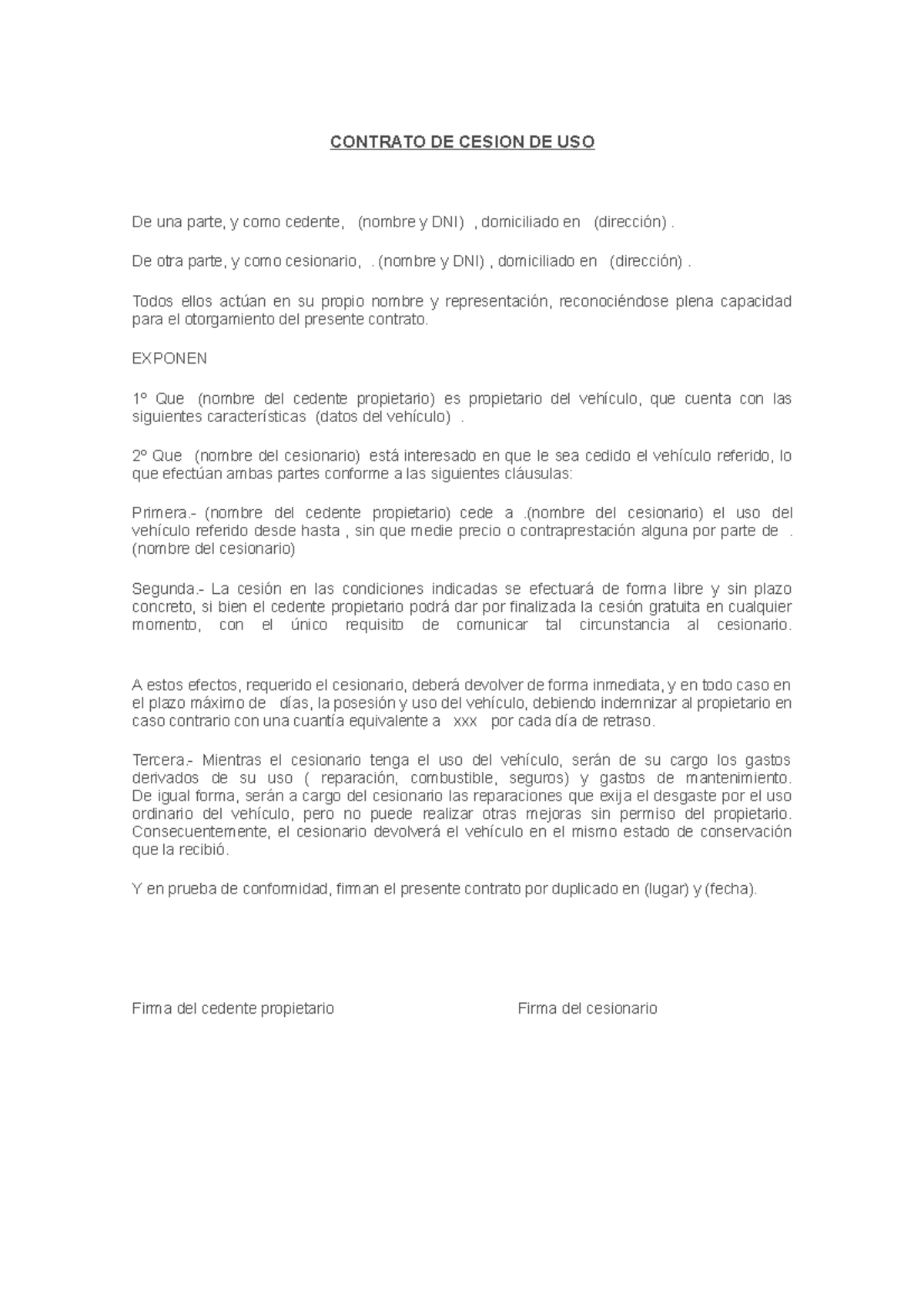 Modelo de cesión - CONTRATO DE CESION DE USO De una parte, y como ...