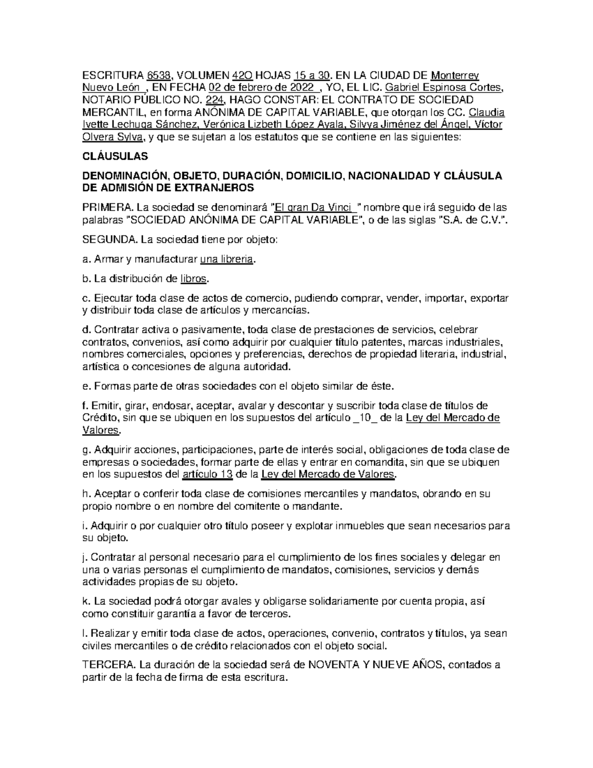 Cont Soc - Tarea de conta - ESCRITURA 6538, VOLUMEN 42O HOJAS 15 a 30 ...