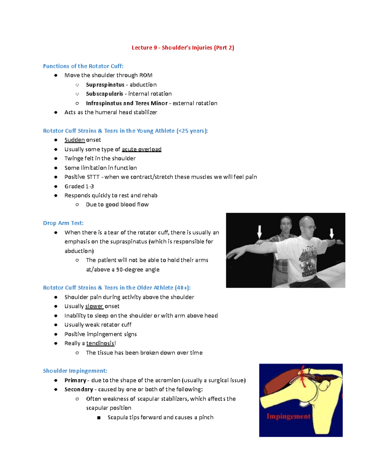 Lecture 9 - Shoulder Injuries (Part 2) - Lecture 9 - Shoulder’s ...