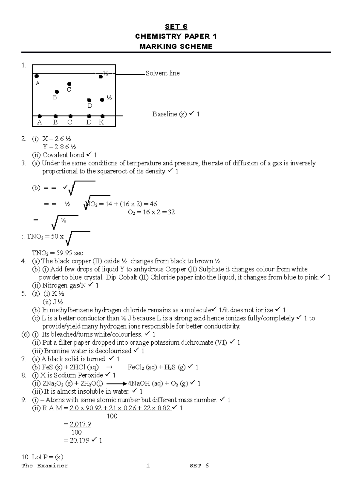 chemistry in details - SET 6 CHEMISTRY PAPER 1 MARKING SCHEME 1. ½ ...