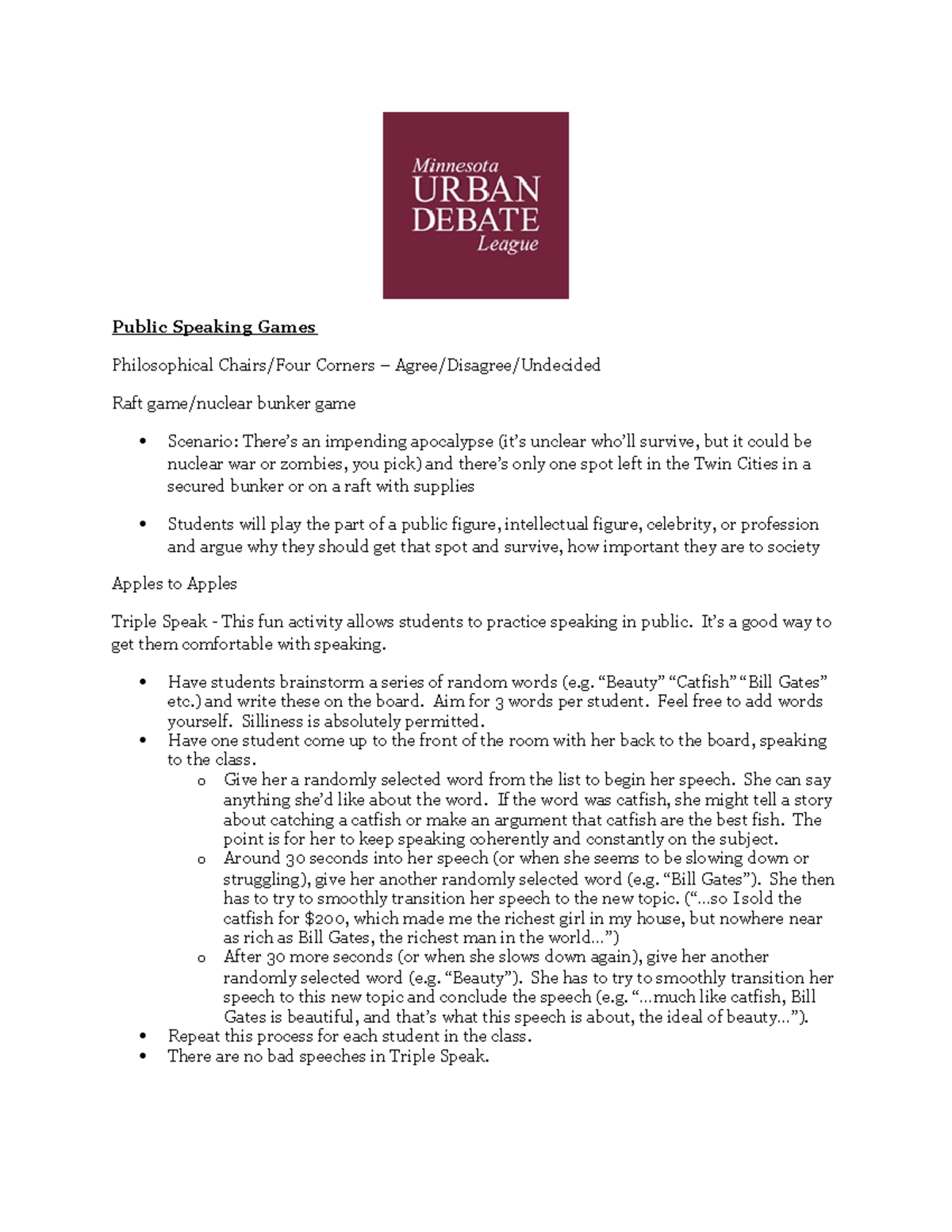 Public speaking games - Public Speaking Games Philosophical Chairs/Four ...