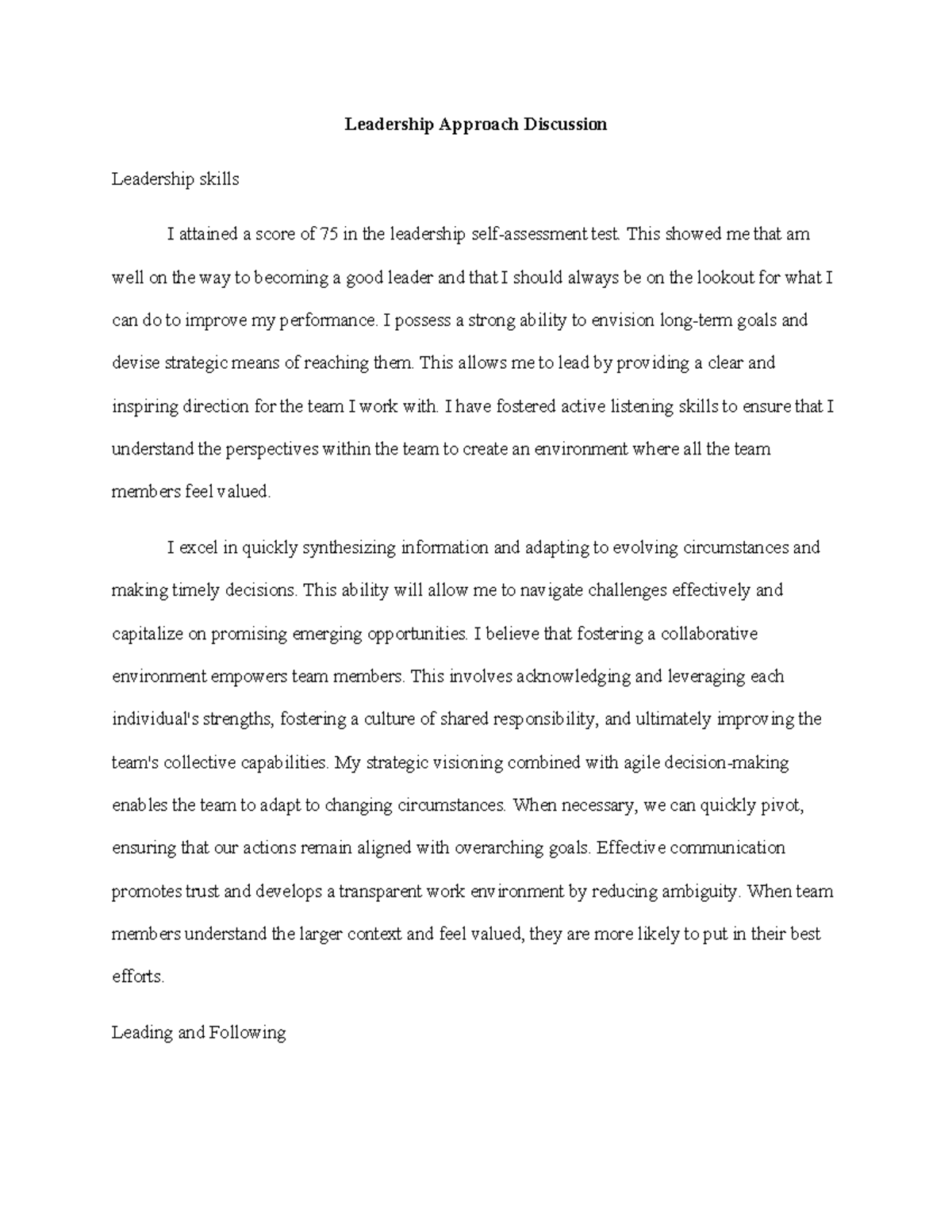 Project Two Final - nil - Leadership Approach Discussion Leadership ...