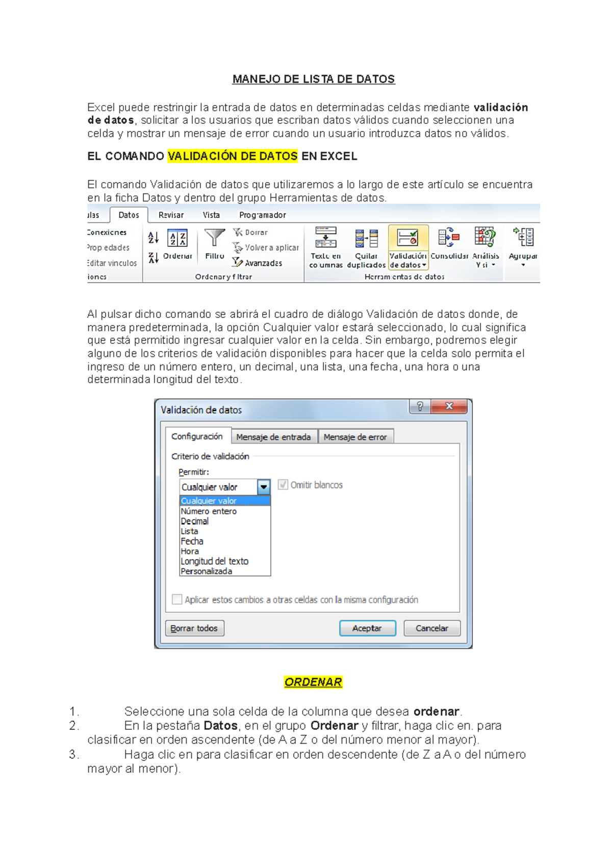 7 Manejo DE Lista DE Datos - MANEJO DE LISTA DE DATOS Excel puede ...