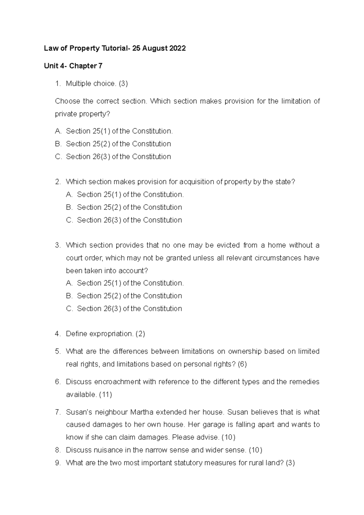 Law of Property Tutorial 25 August 2022 - Law of Property Tutorial- 25 ...