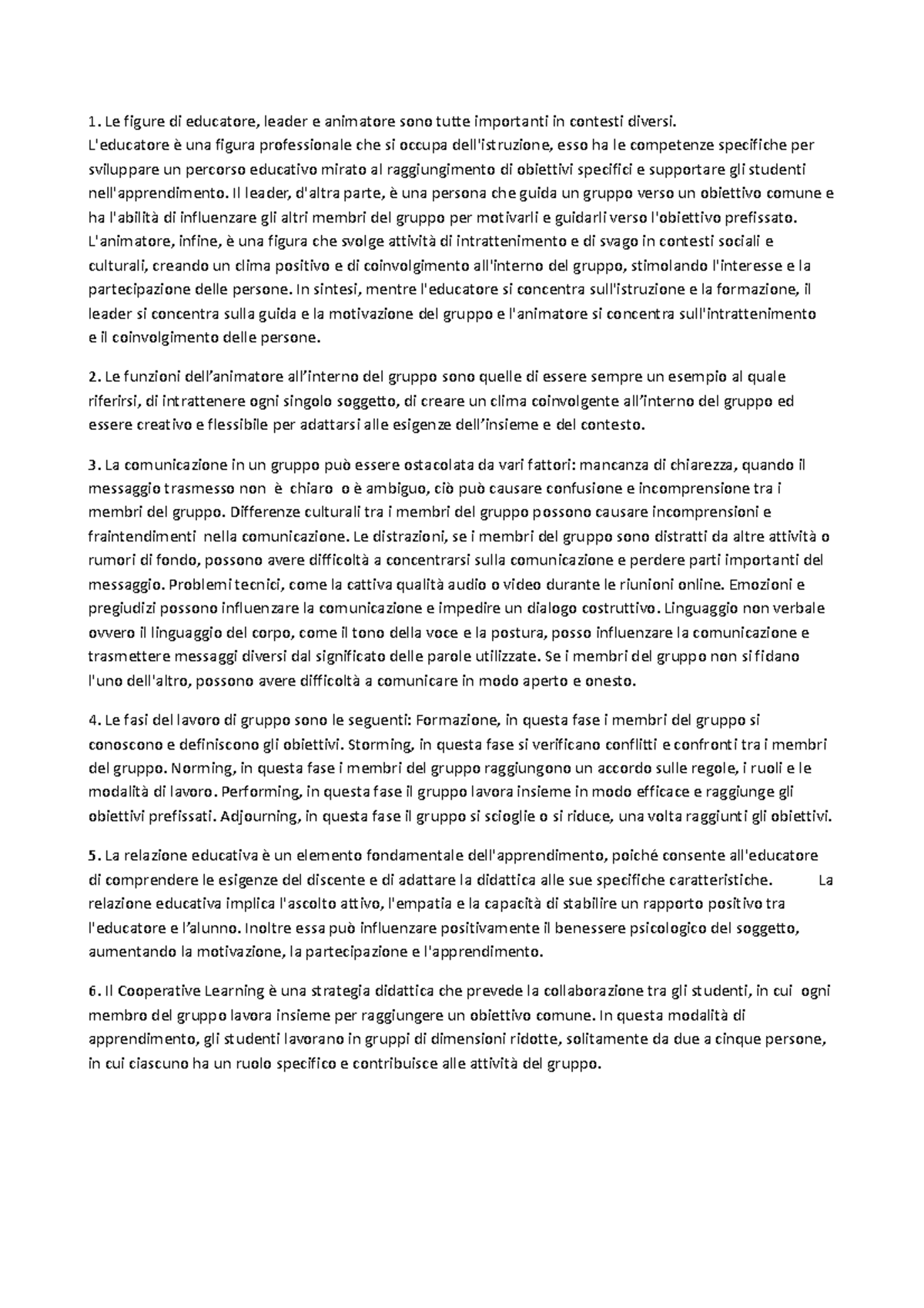 L - Domande - Le figure di educatore, leader e animatore sono tutte ...