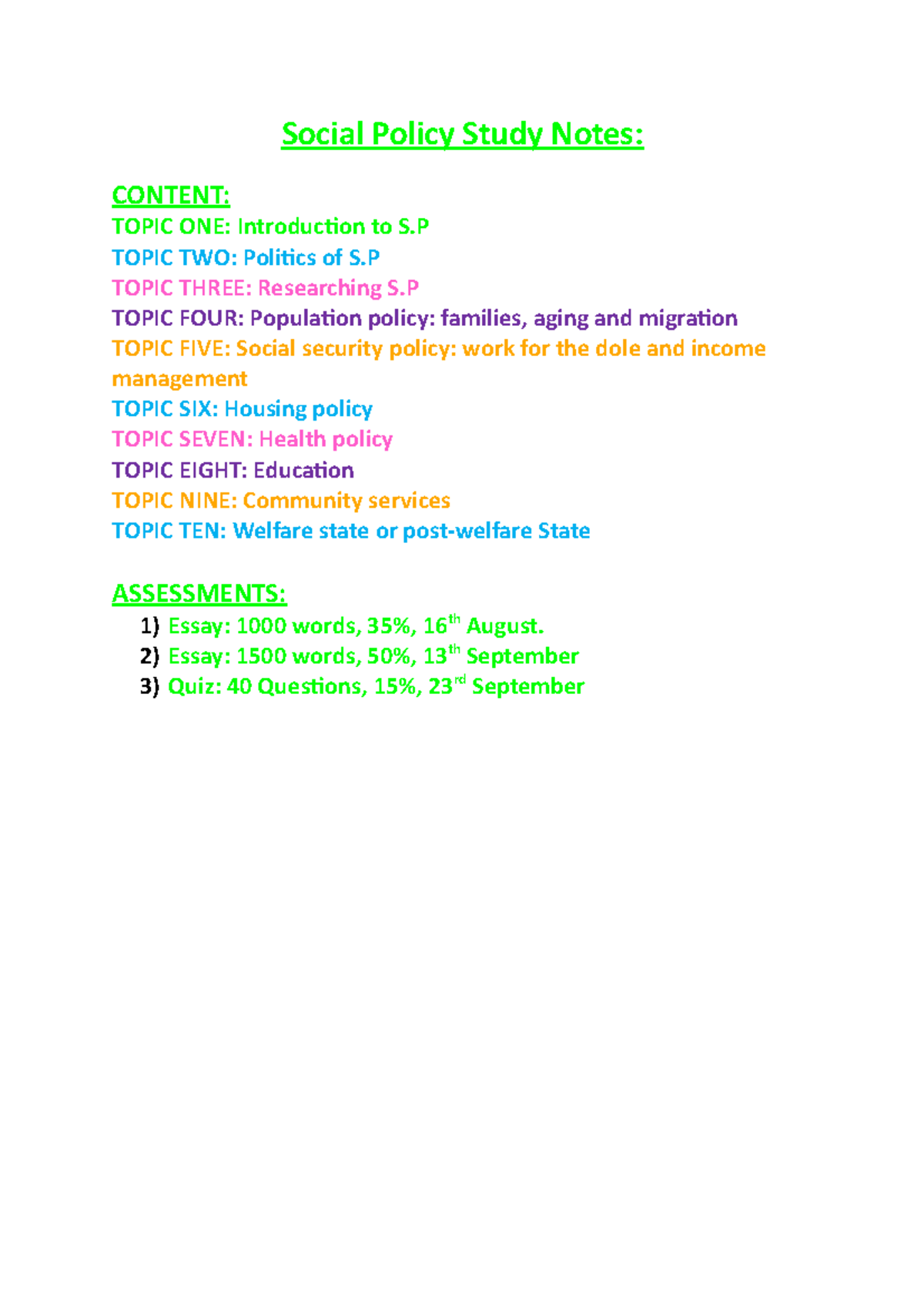 Social Policy Study Notes. Unit information guide - Social Policy Study ...