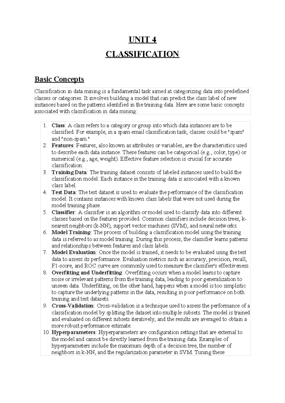 Iiibca-Unit4 - Theory - UNIT 4 CLASSIFICATION Basic Concepts ...