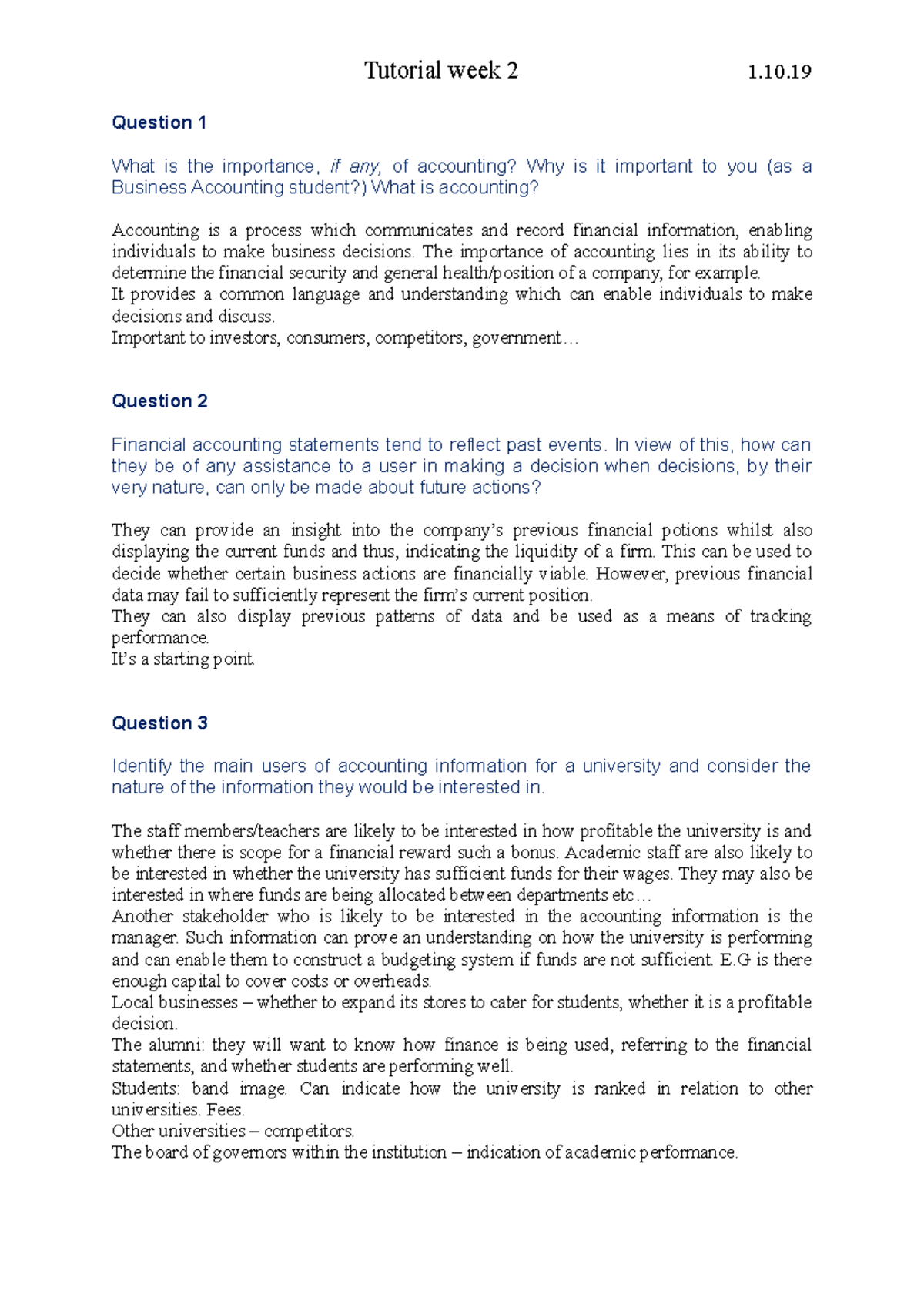 Tutorial week 2 - A combination of the lecture notes and textbook ...