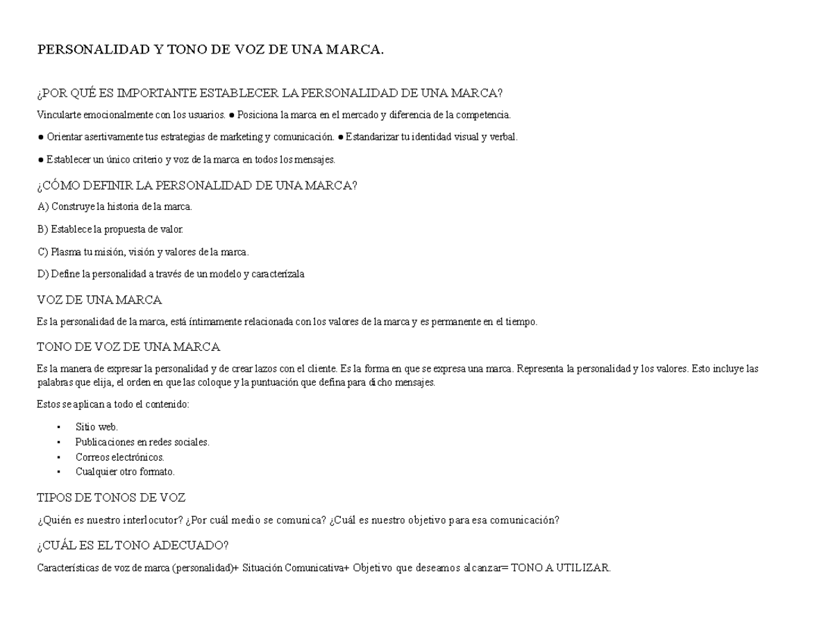 GUIA DE VOZ Y TONO DE VOZ DE Marca Editado - PERSONALIDAD Y TONO DE VOZ ...