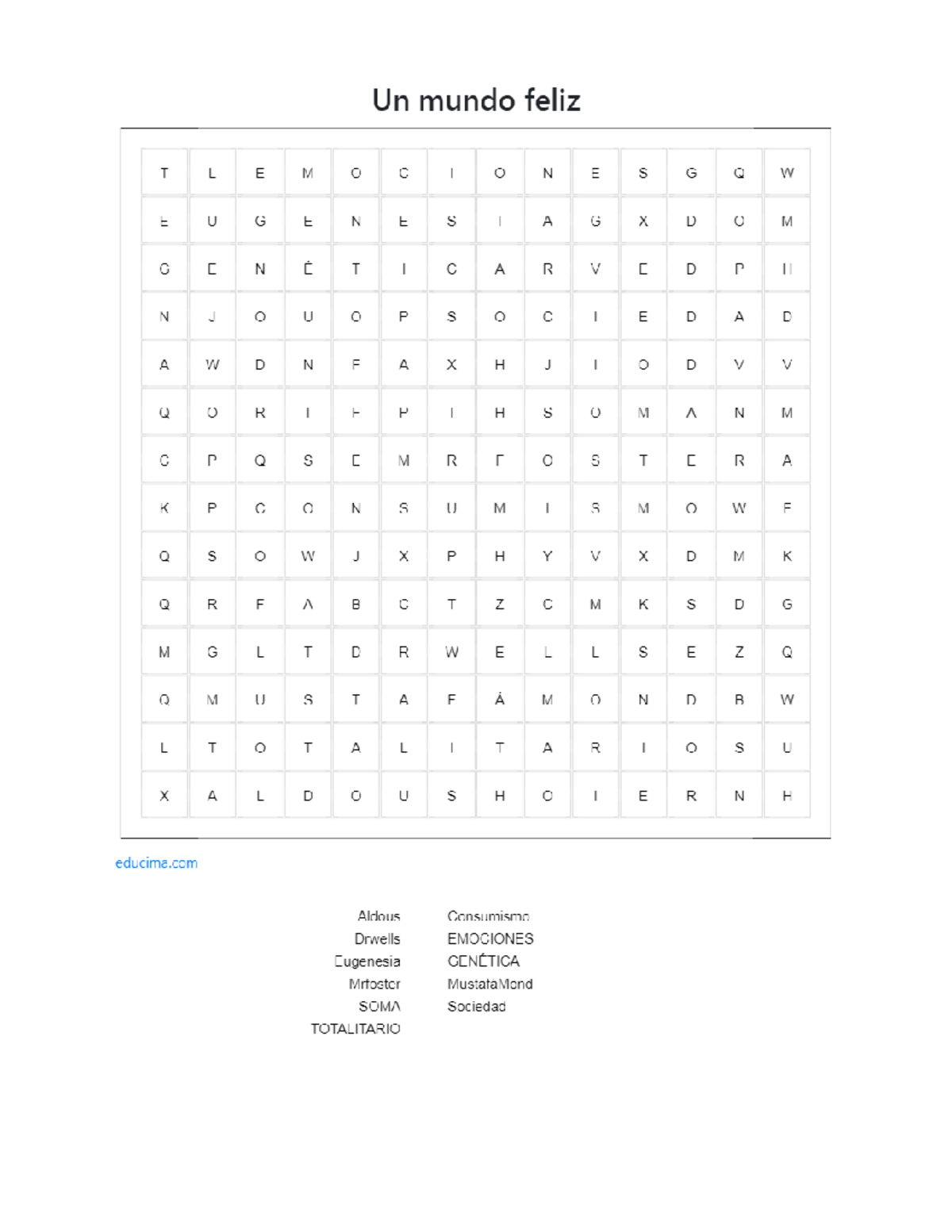 SOPA DE Letras UN Mundo Feliz - LENGUAJE Y COMUNICACION - Studocu